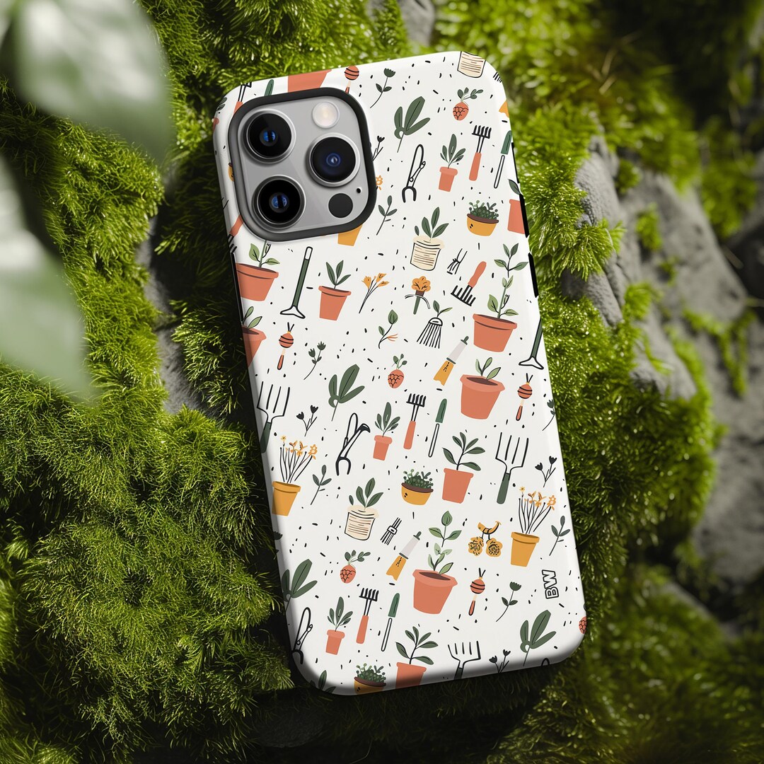 Flower Pot and Gardening Pattern Aesthetic Phone Case for iPhone 15 14 ...