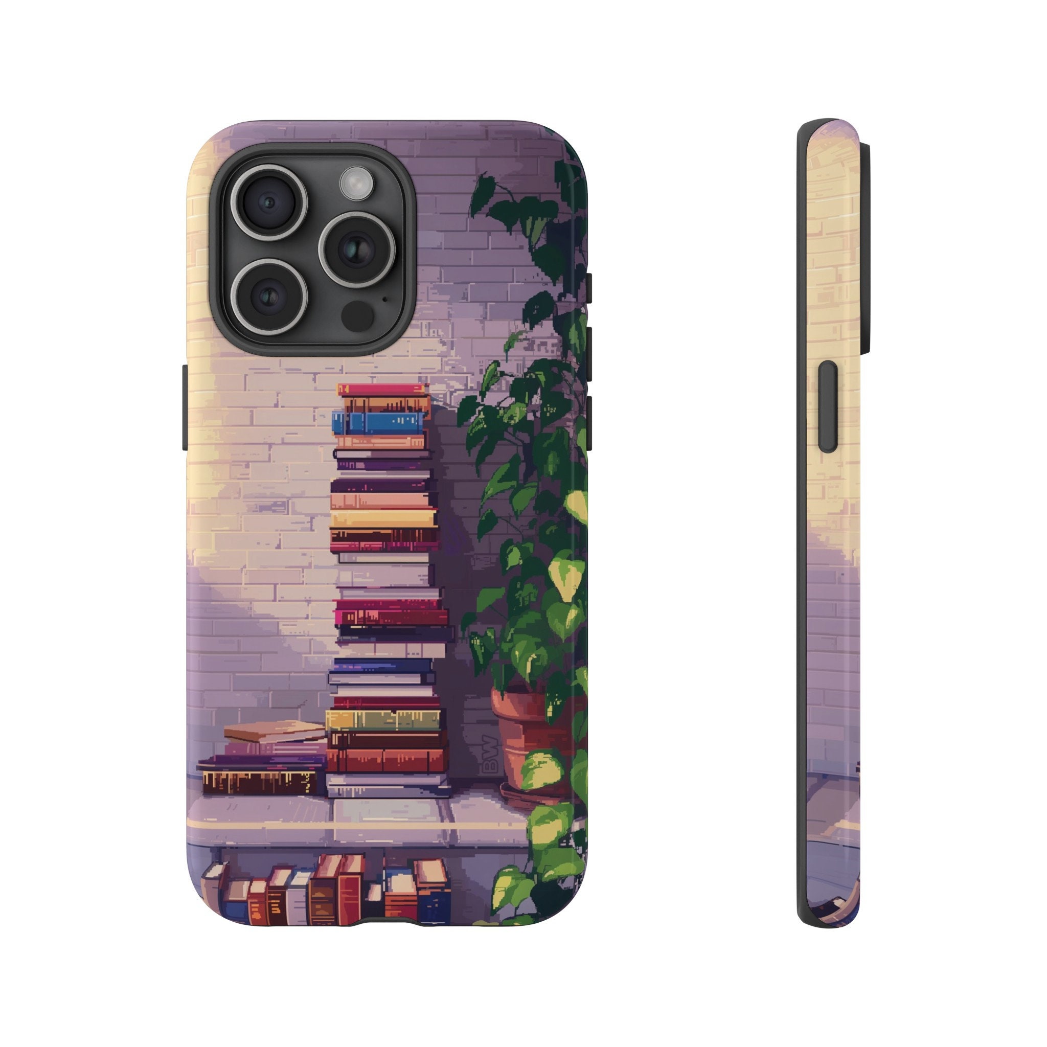 Retro Pixel Art Bookstack Phone Case Gift for Book Lovers for iPhone 15 ...
