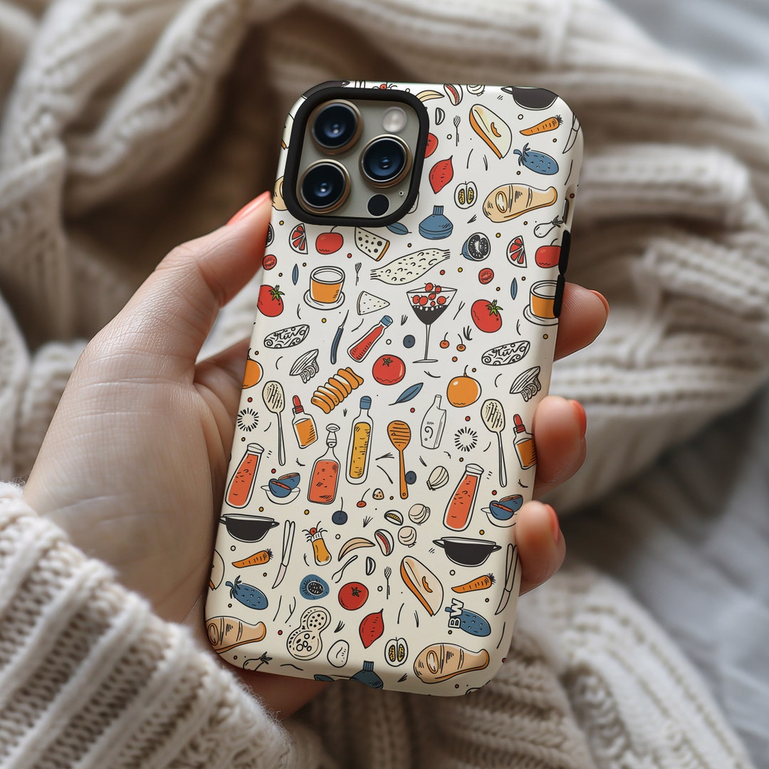 Cute Dinner and Cocktails Cooking Pattern Phone Case for iPhone 15 14 ...