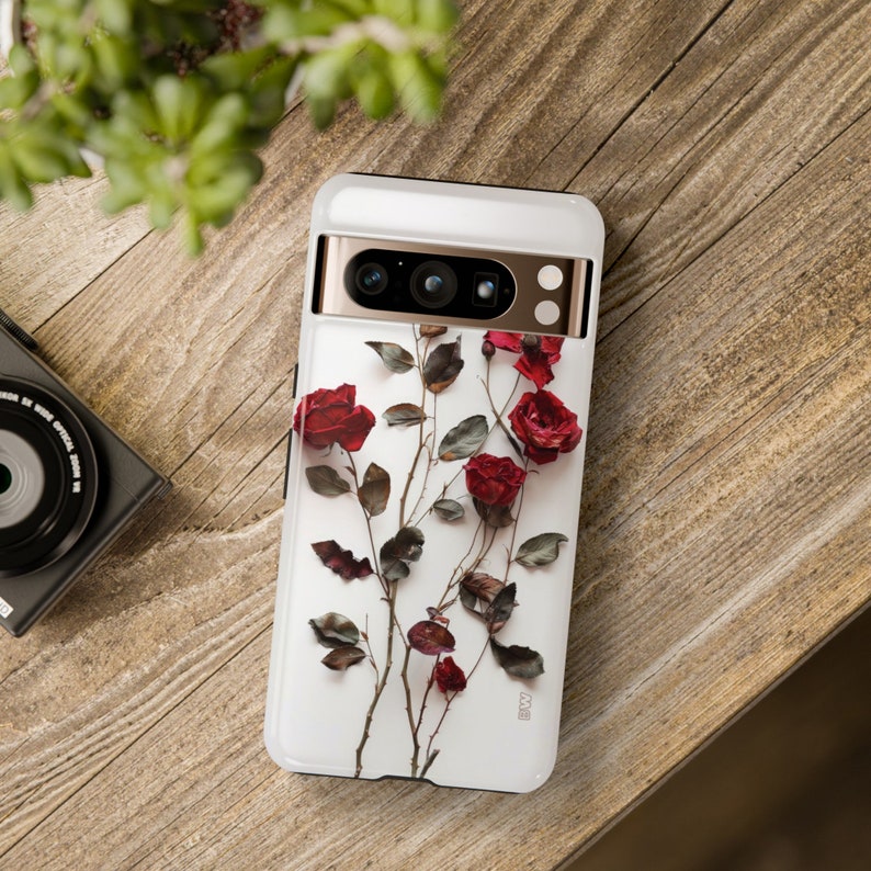 Red Roses on White Pressed Flower Print Phone Case for iPhone 8 X XR XS ...
