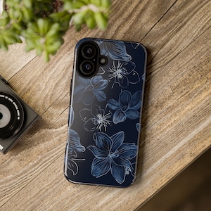 Navy Blue Floral Aesthetic Phone Case Cover for iPhone 8 X XR XS 11 12 ...