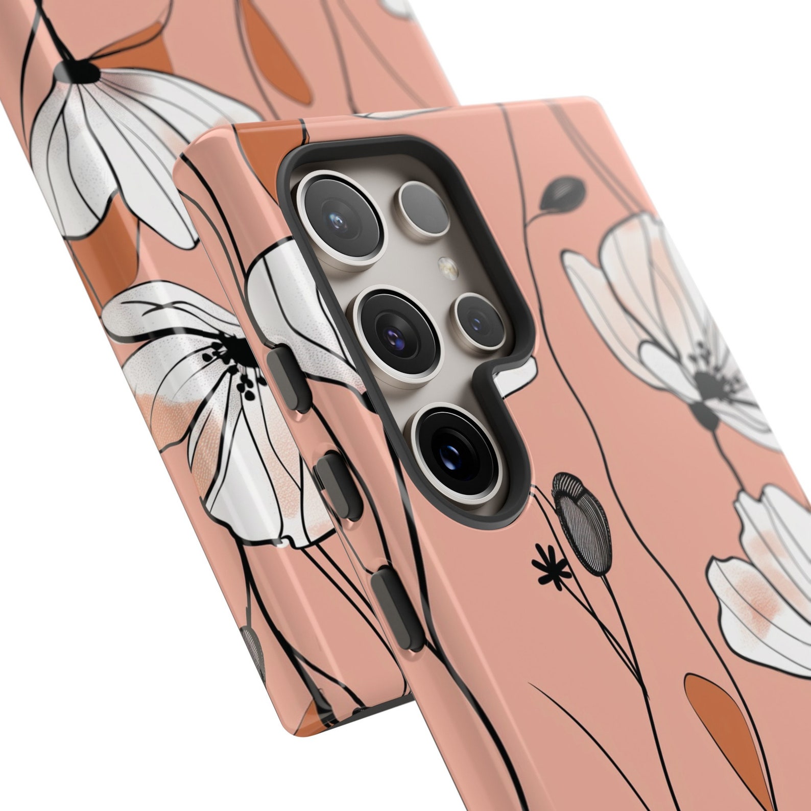 White Flowers on Peach Aesthetic Floral Phone Case for iPhone 8 X XR XS ...