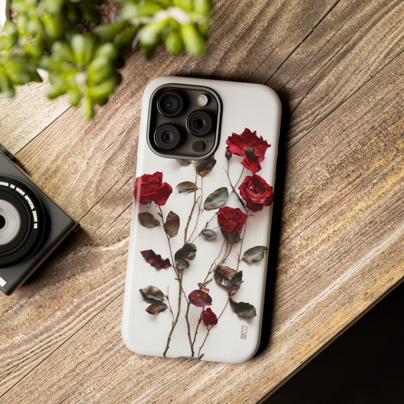 Red Roses on White Pressed Flower Print Phone Case for iPhone 8 X XR XS ...