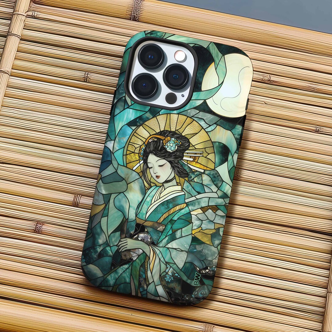 Elegant Geisha Stained Glass Aesthetic Phone Case for iPhone 15 14 13 ...