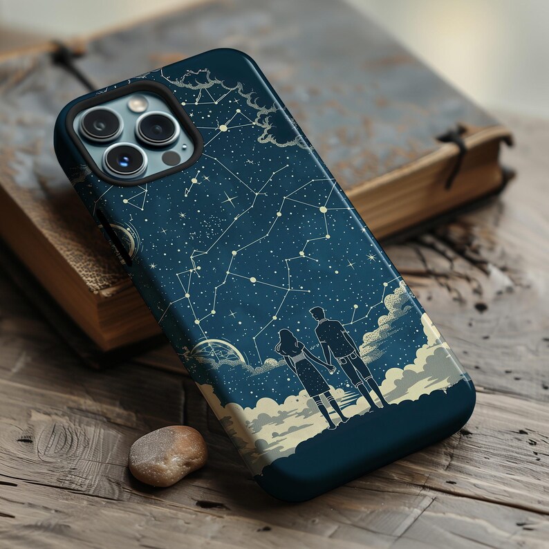Cosmic Couple Art Deco Celestial Star Phone Case for iPhone 16 15 14 13 ...