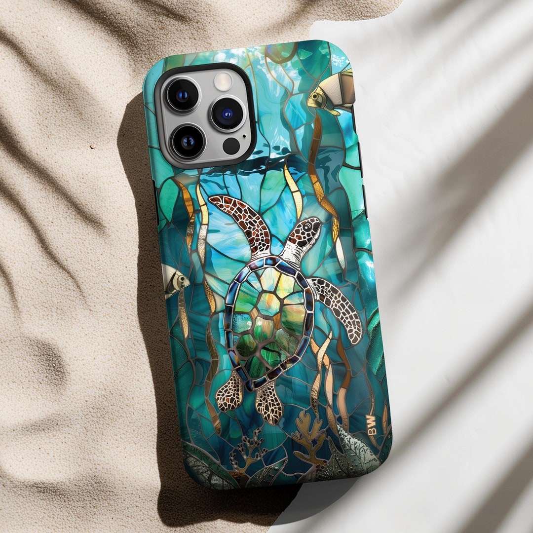 Sea Turtle Stained Glass Mosaic Aesthetic Phone Case for iPhone 15 14 ...