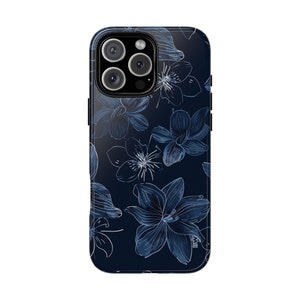 Navy Blue Floral Aesthetic Phone Case Cover for iPhone 8 X XR XS 11 12 ...