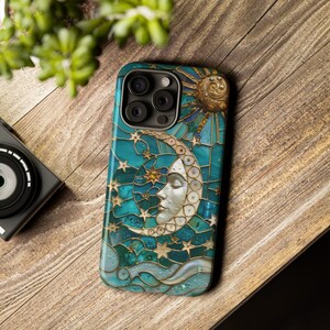 Moon and Stars Stained Glass Aesthetic Phone Case for iPhone 15 14 13 ...