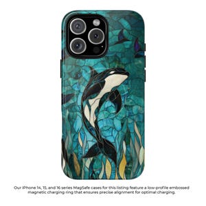 Majestic Orca Stained Glass Aesthetic Whale Phone Case for iPhone 16 15 ...
