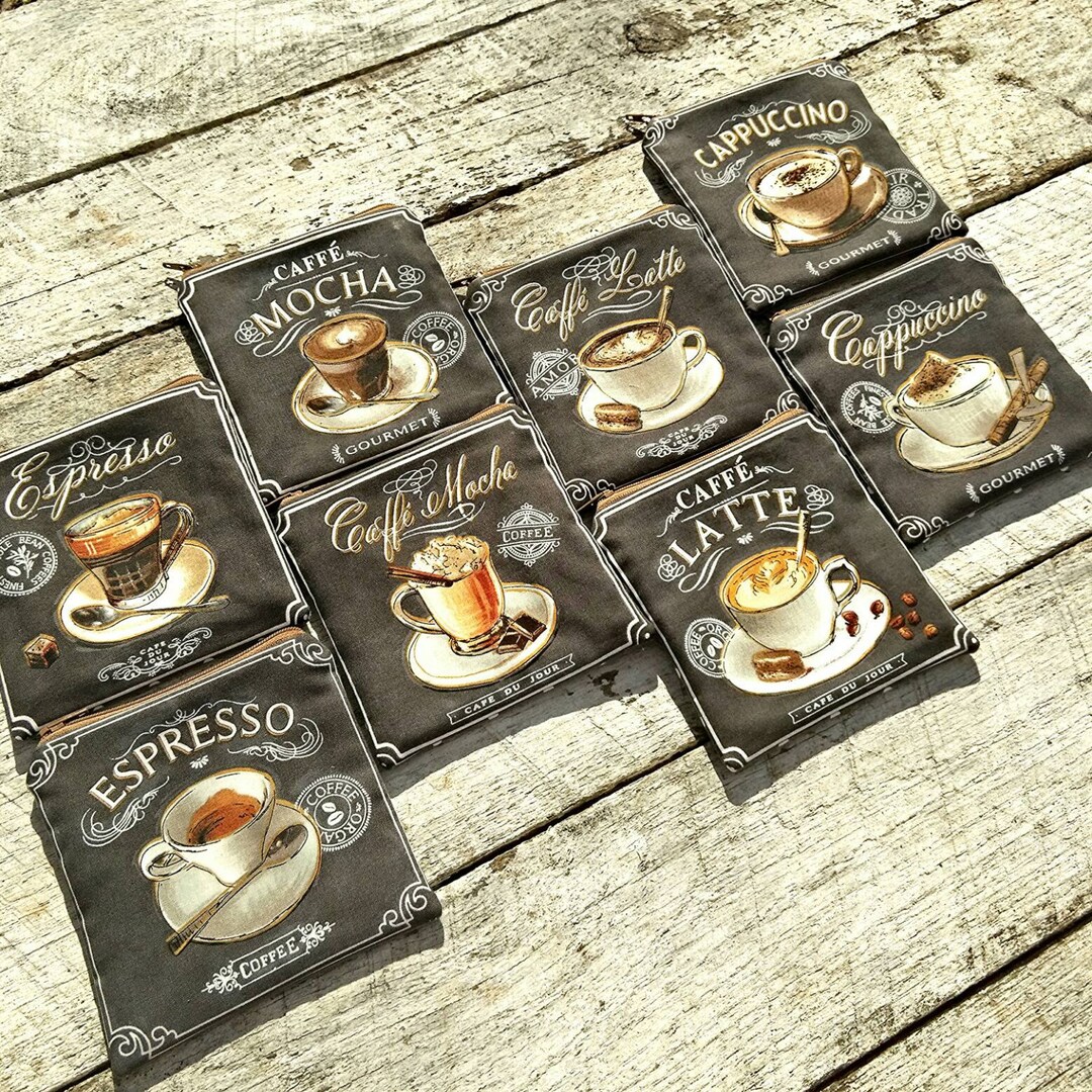 Coffee Themed Square Zipper Pouches, Caffe Mocha, Caffe Latte ...