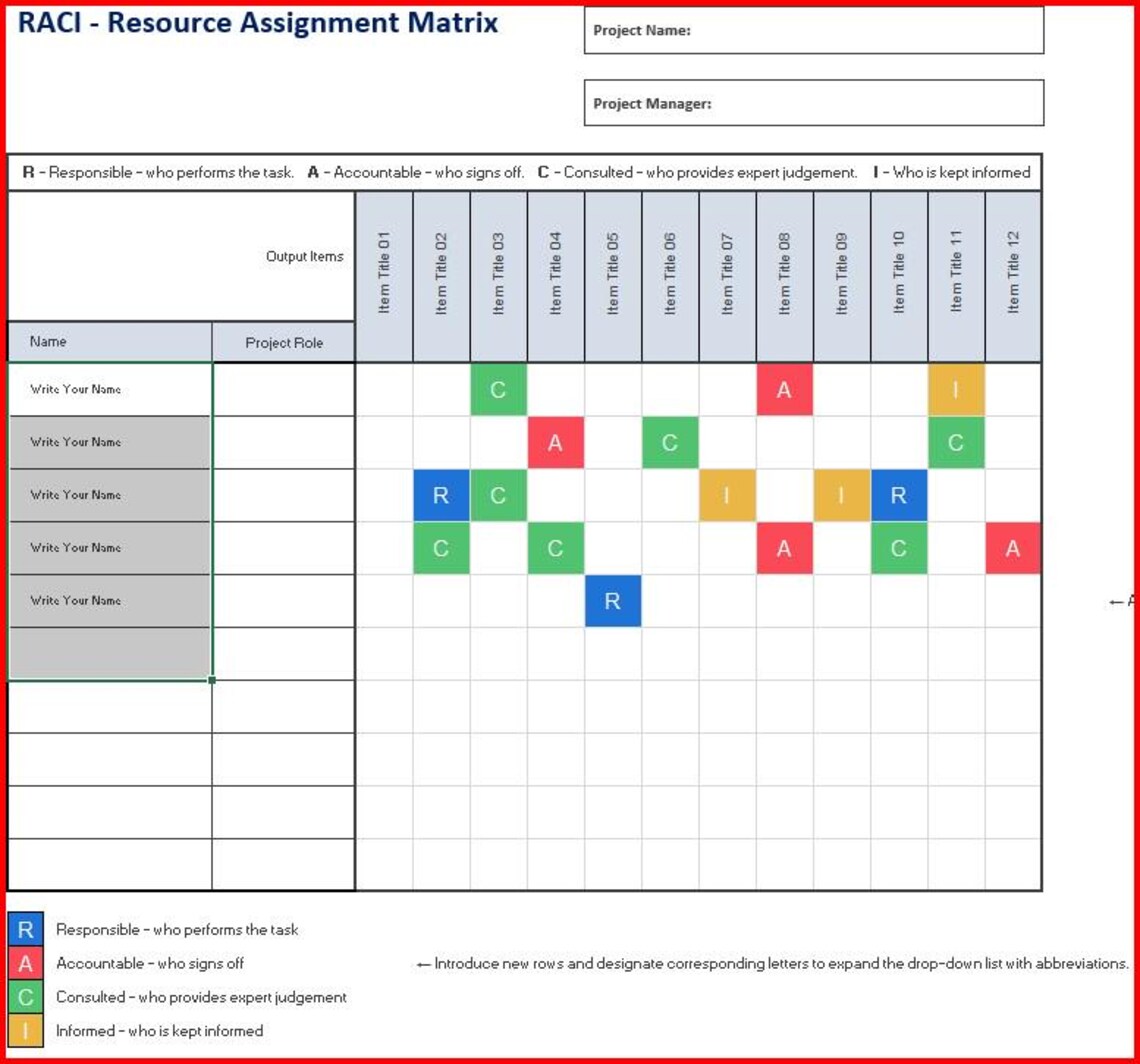 Project Management RACI Excel Template - Etsy