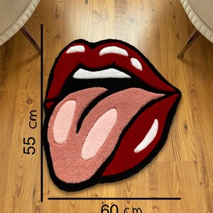 Handmade Sassy Lips Tufted Rug Funky Pop Art Tongue Out Floor Mat Bold ...