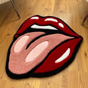 Handmade Sassy Lips Tufted Rug Funky Pop Art Tongue Out Floor Mat Bold ...