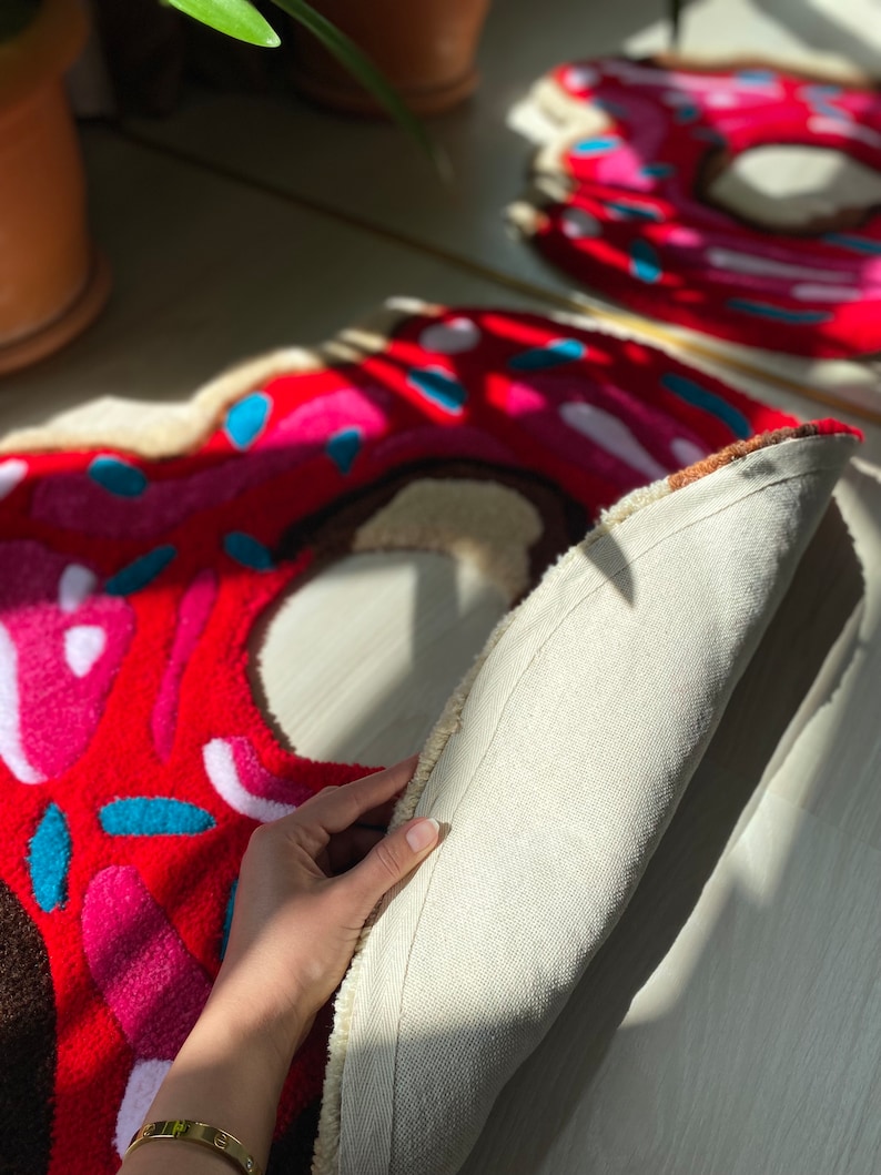 Handmade Tufted Donut Rug With Sprinkles, Fun and Whimsical Pink Floor ...