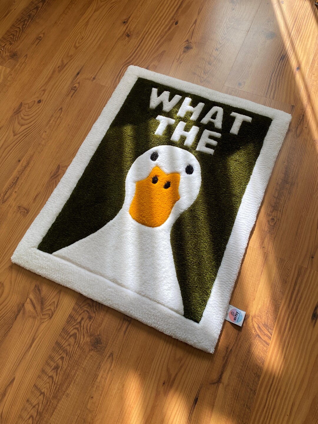 Green What the Duck Tufted Rug Funny Handmade Goose Carpet Bold ...
