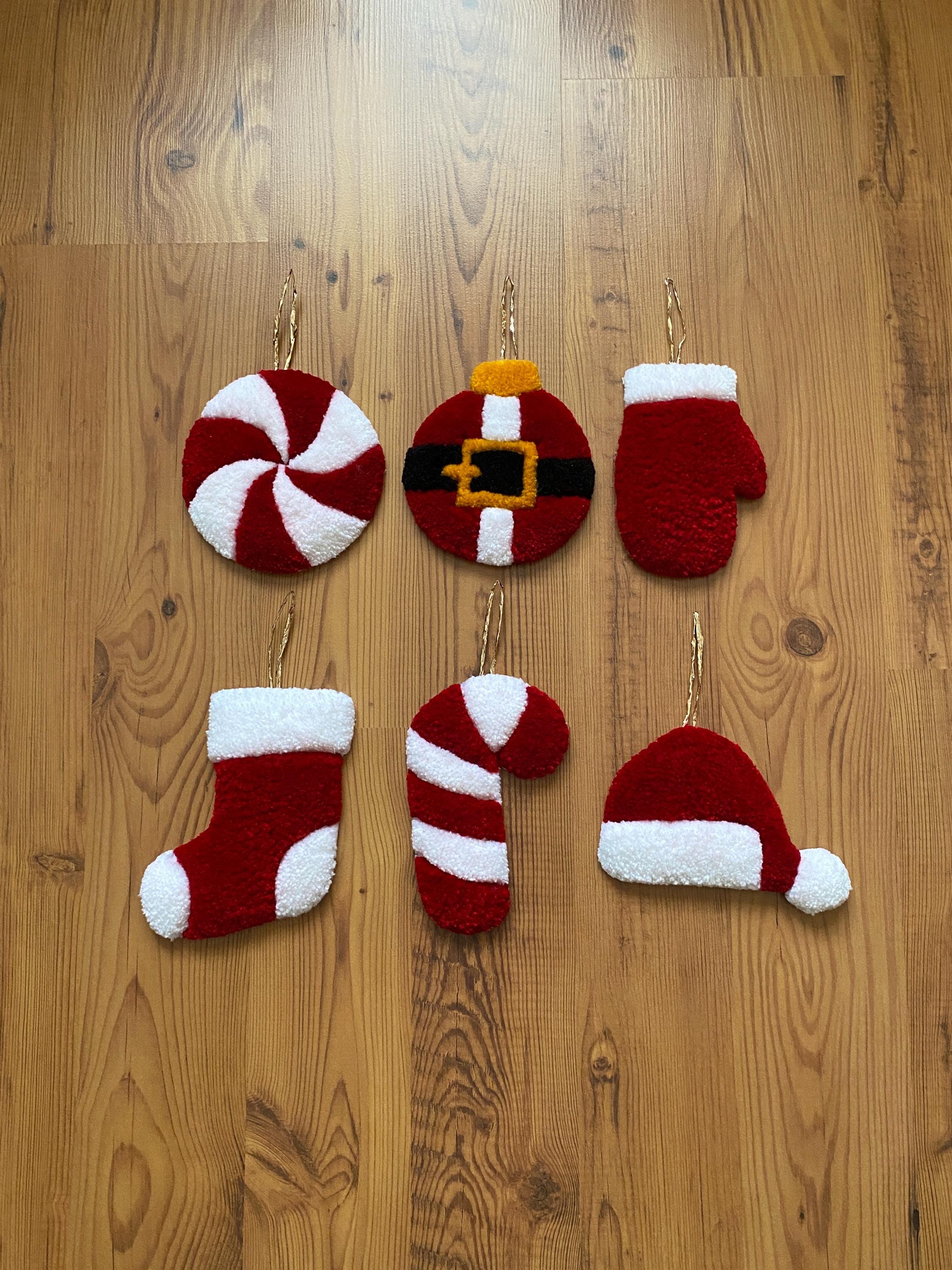 Handmade Tufted Christmas Stocking Ornament, Xmas Tree Hanging, Red and ...