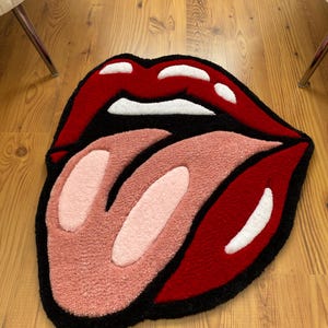 Handmade Sassy Lips Tufted Rug Funky Pop Art Tongue Out Floor Mat Bold ...