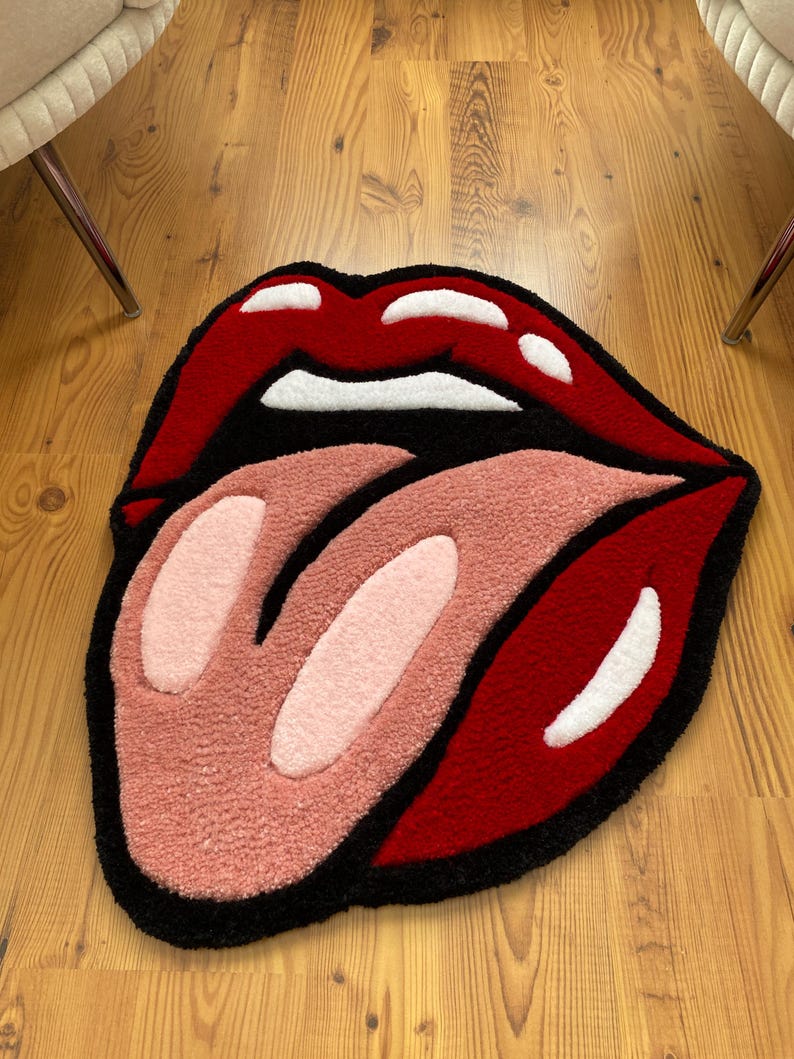 Handmade Sassy Lips Tufted Rug Funky Pop Art Tongue Out Floor Mat Bold ...