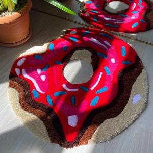 Handmade Tufted Donut Rug With Sprinkles, Fun and Whimsical Pink Floor ...