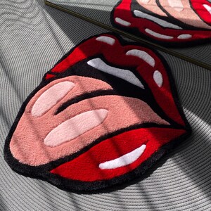 Handmade Sassy Lips Tufted Rug Funky Pop Art Tongue Out Floor Mat Bold ...