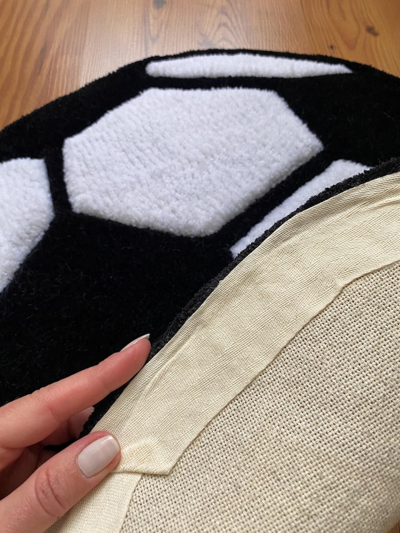 Handmade Soccer Ball Tufted Rug, Round Black and White Football Rug ...
