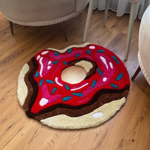 Handmade Tufted Donut Rug With Sprinkles, Fun and Whimsical Pink Floor ...
