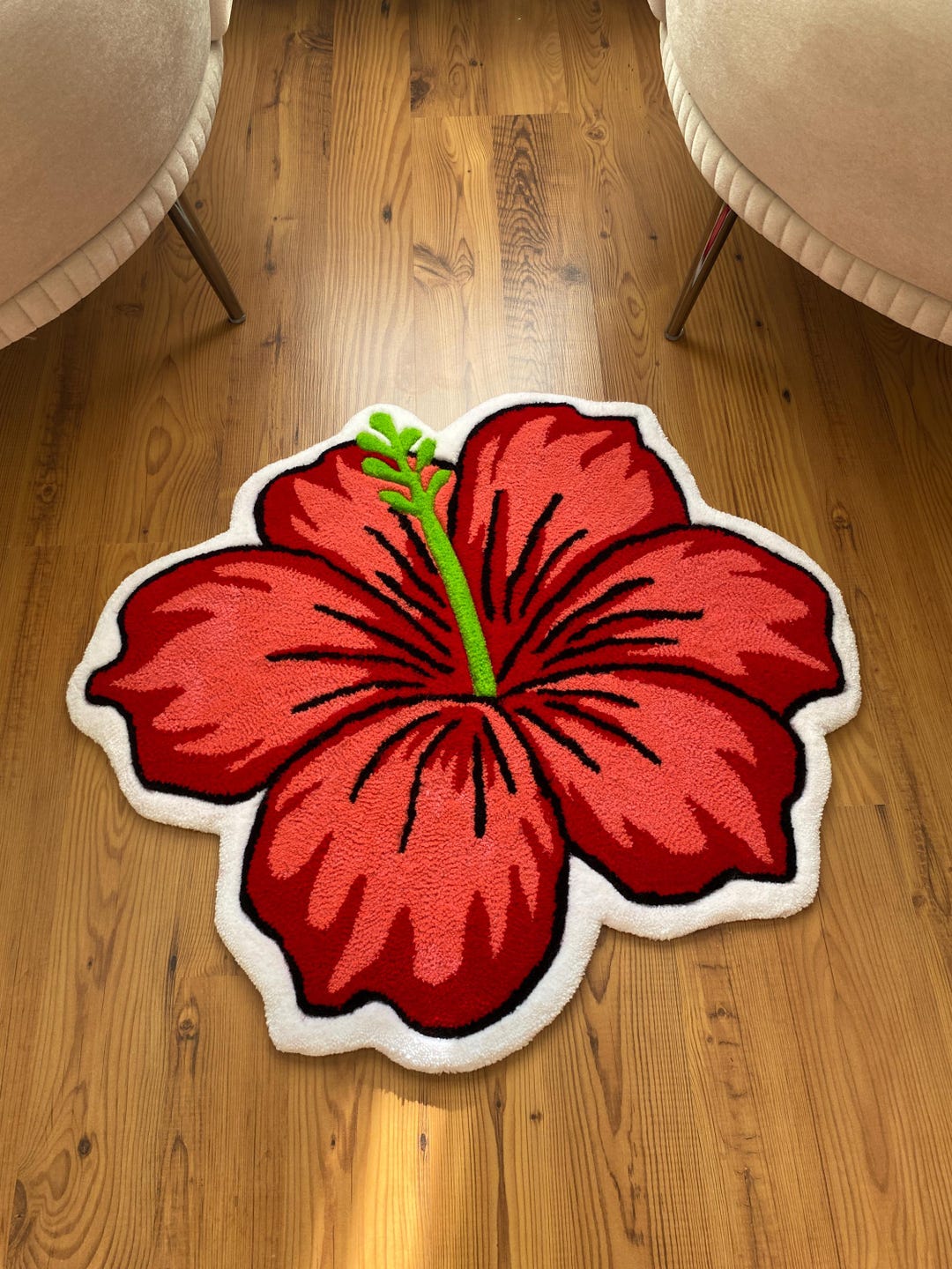 Red Hibiscus Flower Tufted Rug Handmade Tropical Carpet for Summer ...