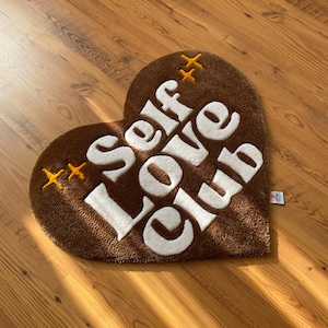 Self Love Club Tufted Rug / Brown Heart Aesthetic Carpet for Cozy ...
