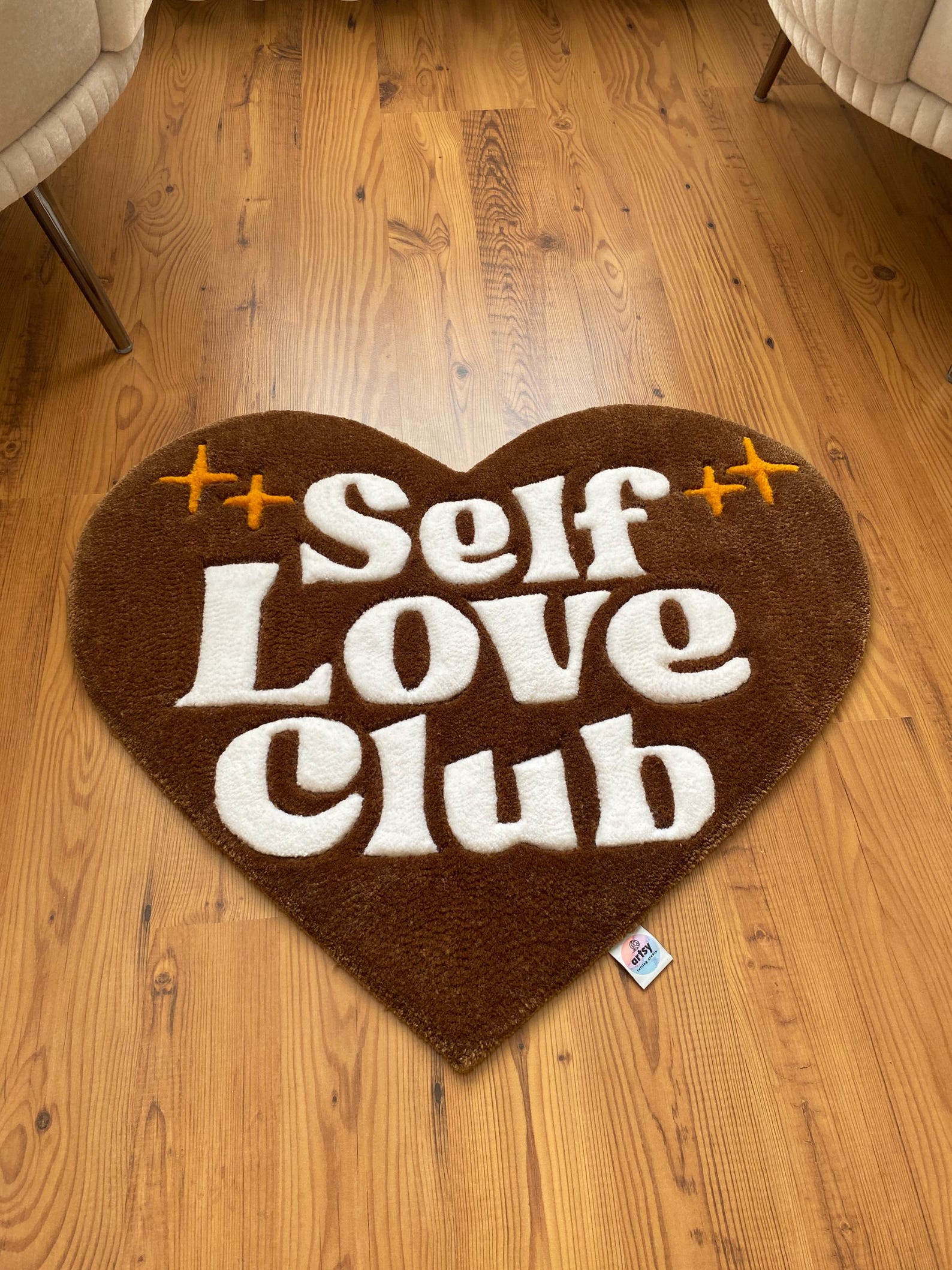 Self Love Club Tufted Rug / Brown Heart Aesthetic Carpet for Cozy ...