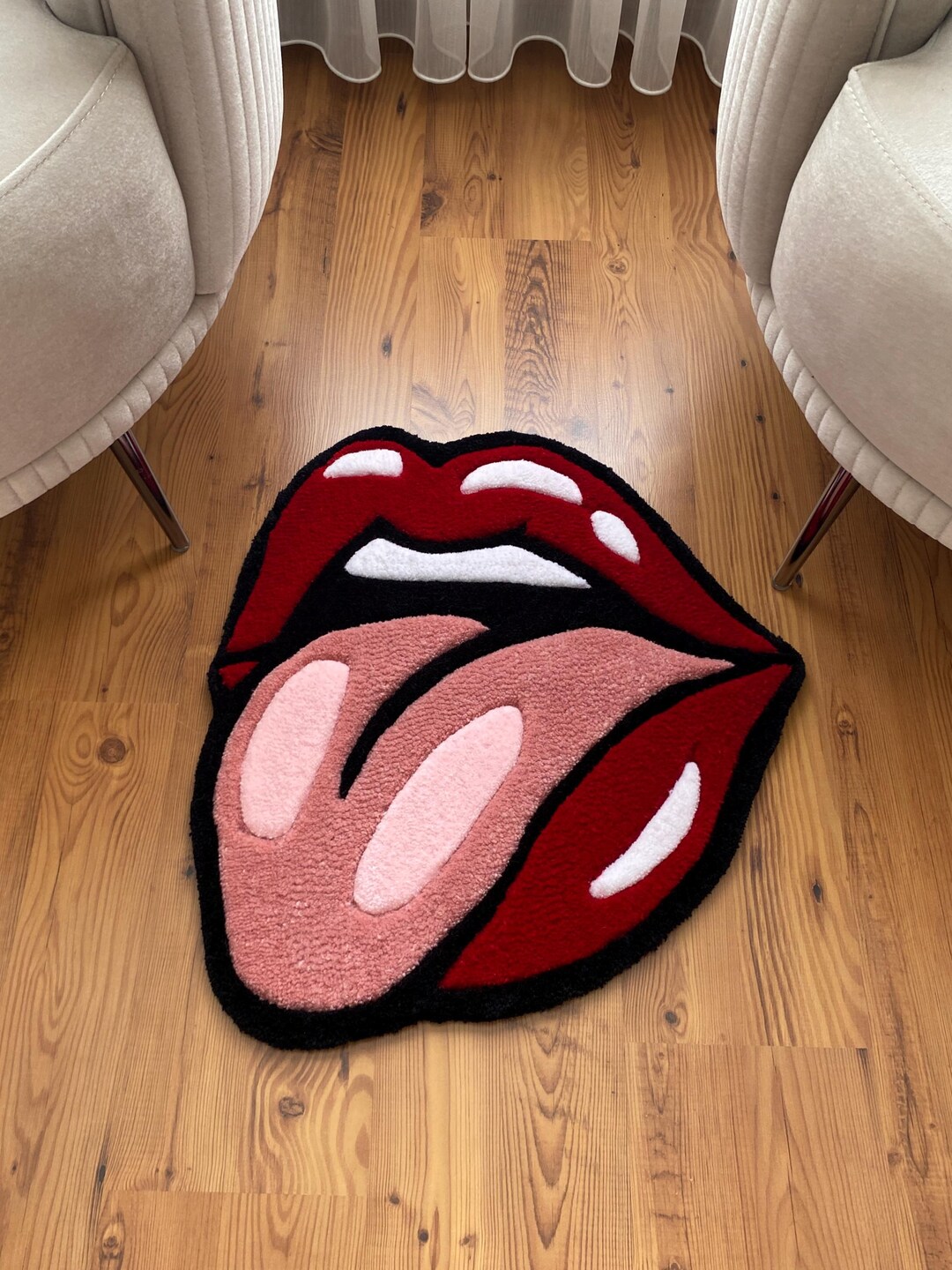 Handmade Sassy Lips Tufted Rug Funky Pop Art Tongue Out Floor Mat Bold ...