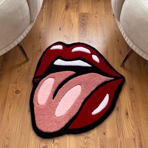 Handmade Sassy Lips Tufted Rug, Funky Pop Art Tongue Out Floor Mat ...