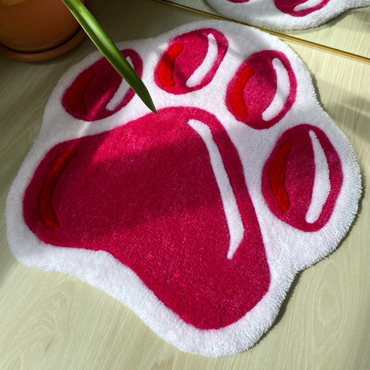 Kawaii Pink Paw Handmade Tufted Rug, Cute Animal Themed Floor Accent ...