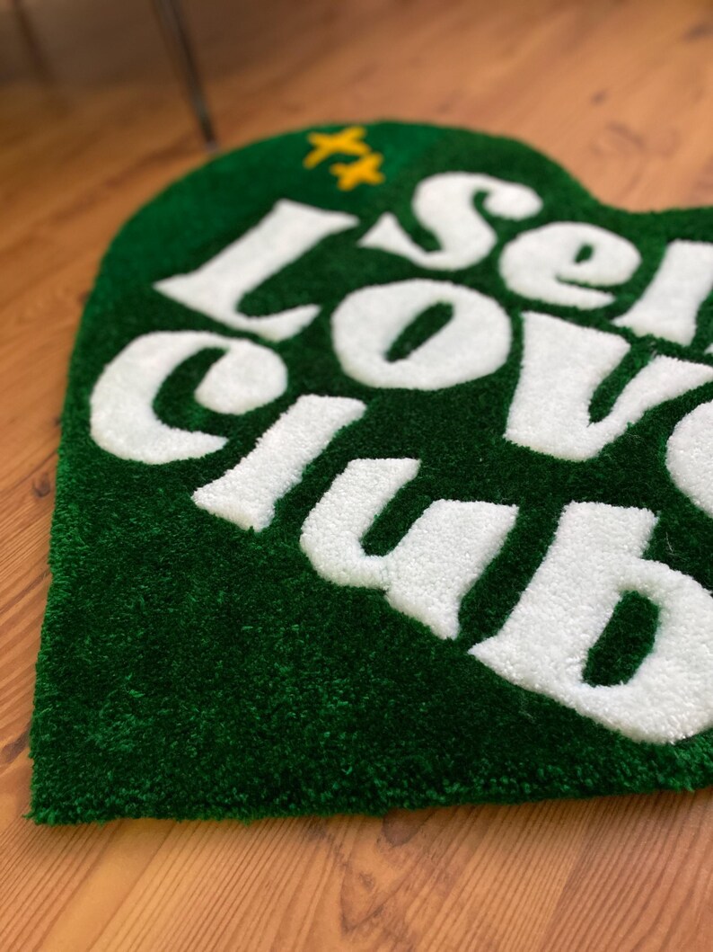 Self Love Club Tufted Rug / Green Heart Aesthetic Carpet for Cozy ...