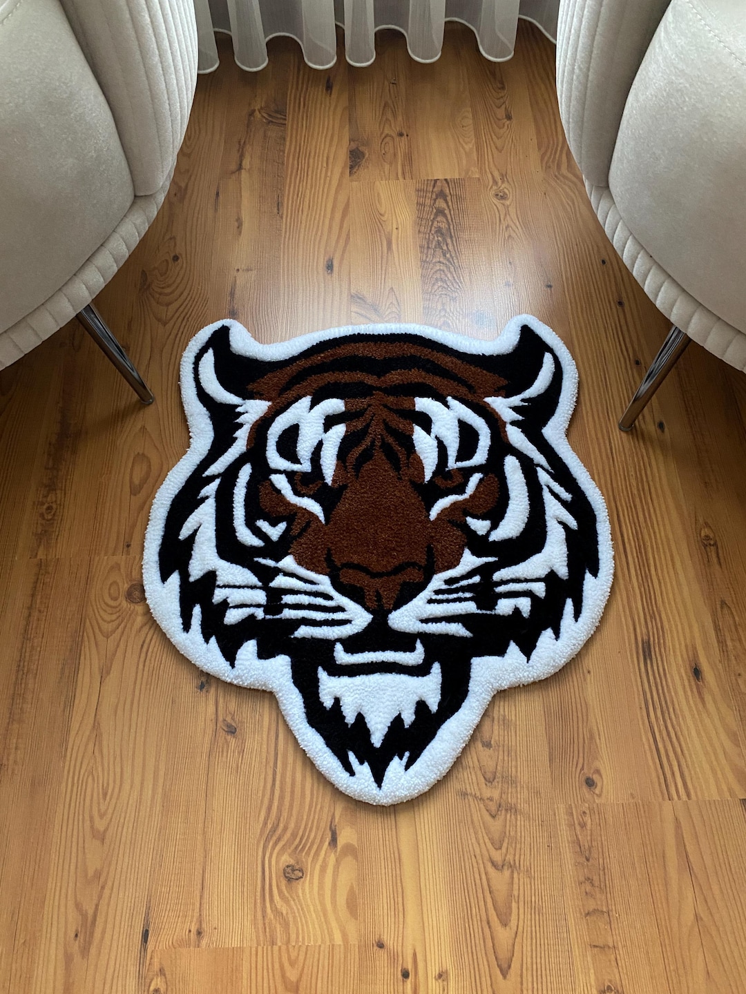 Bold Tiger Head Tufted Rug, Handmade Animal Shaped Carpet for Boys Room ...