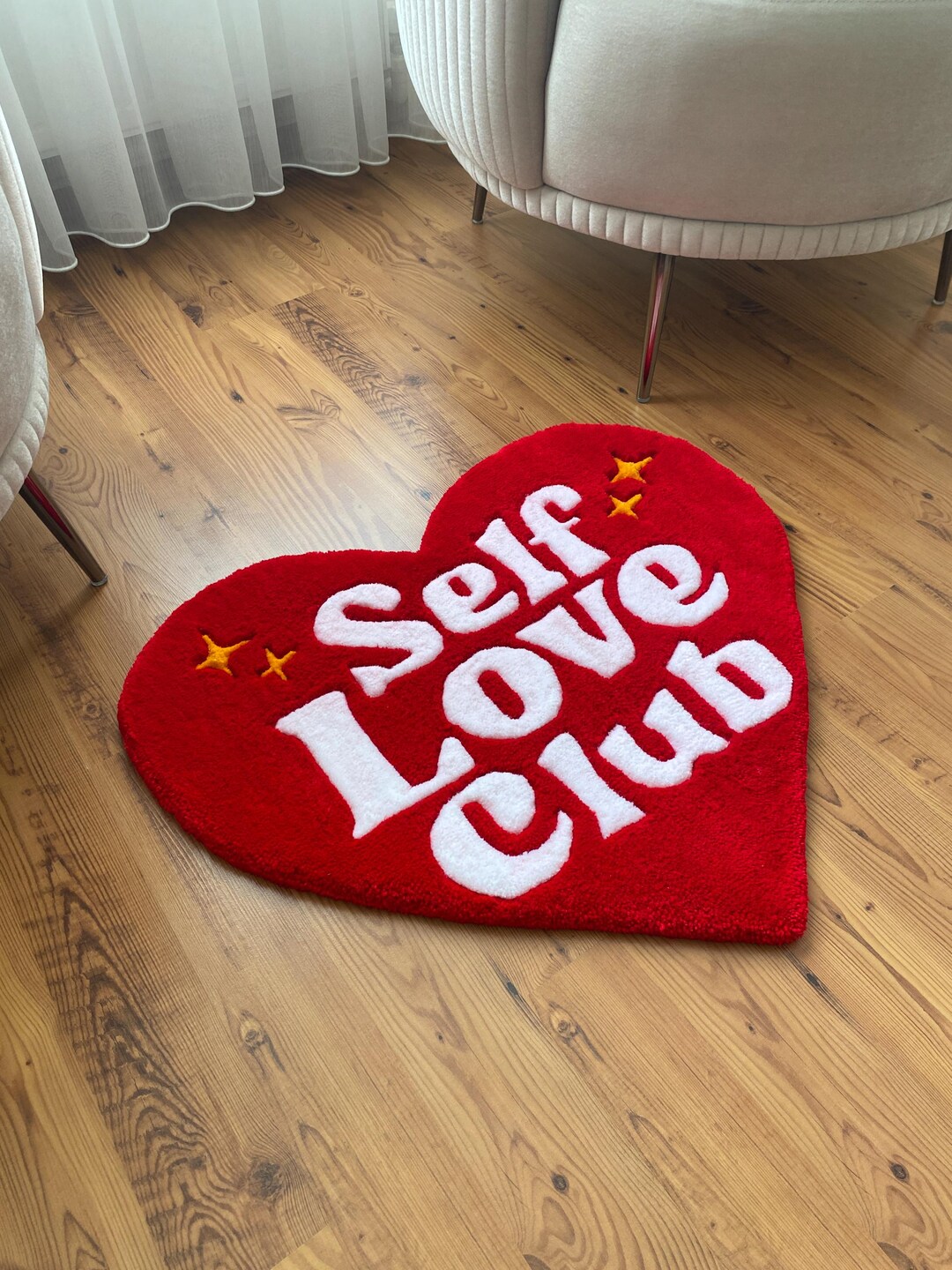 Handmade Tufted Red Heart Rug Self Love Club, Motivational and Cozy ...