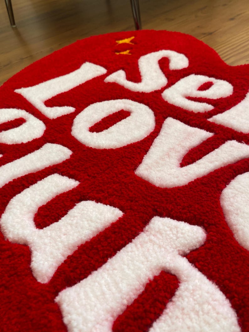 Handmade Self Love Club Heart Rug, Cozy Red Tufted Valentine’s Day Gift ...