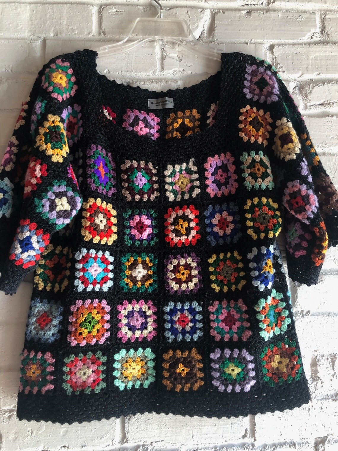 Unique Crochet Sweater With Granny Squares Loose Knit Top Hippie ...