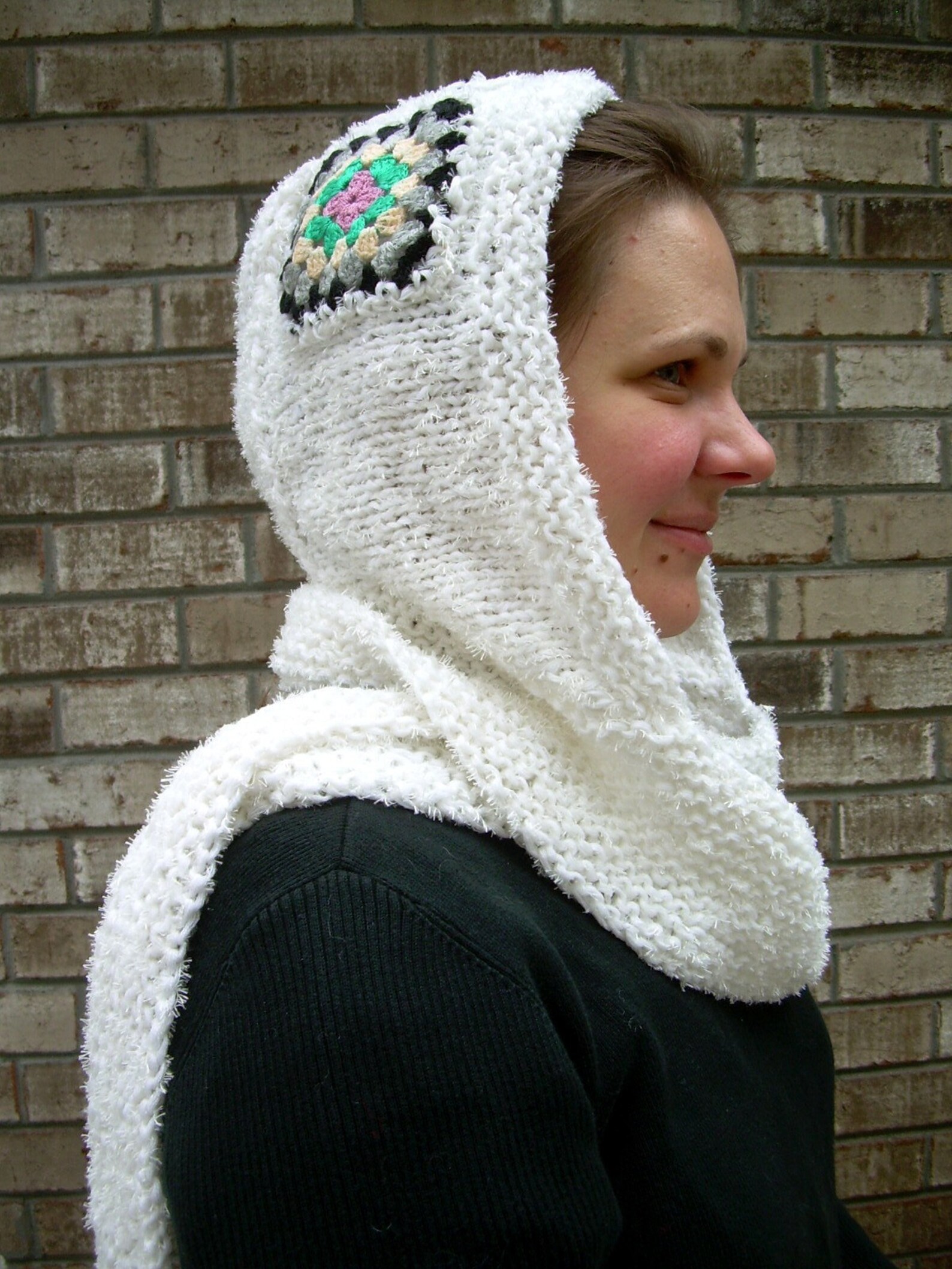 White Hood, Scoodie, Hand Knit Hood, White Hat, White Scarf, Hood, Knit ...