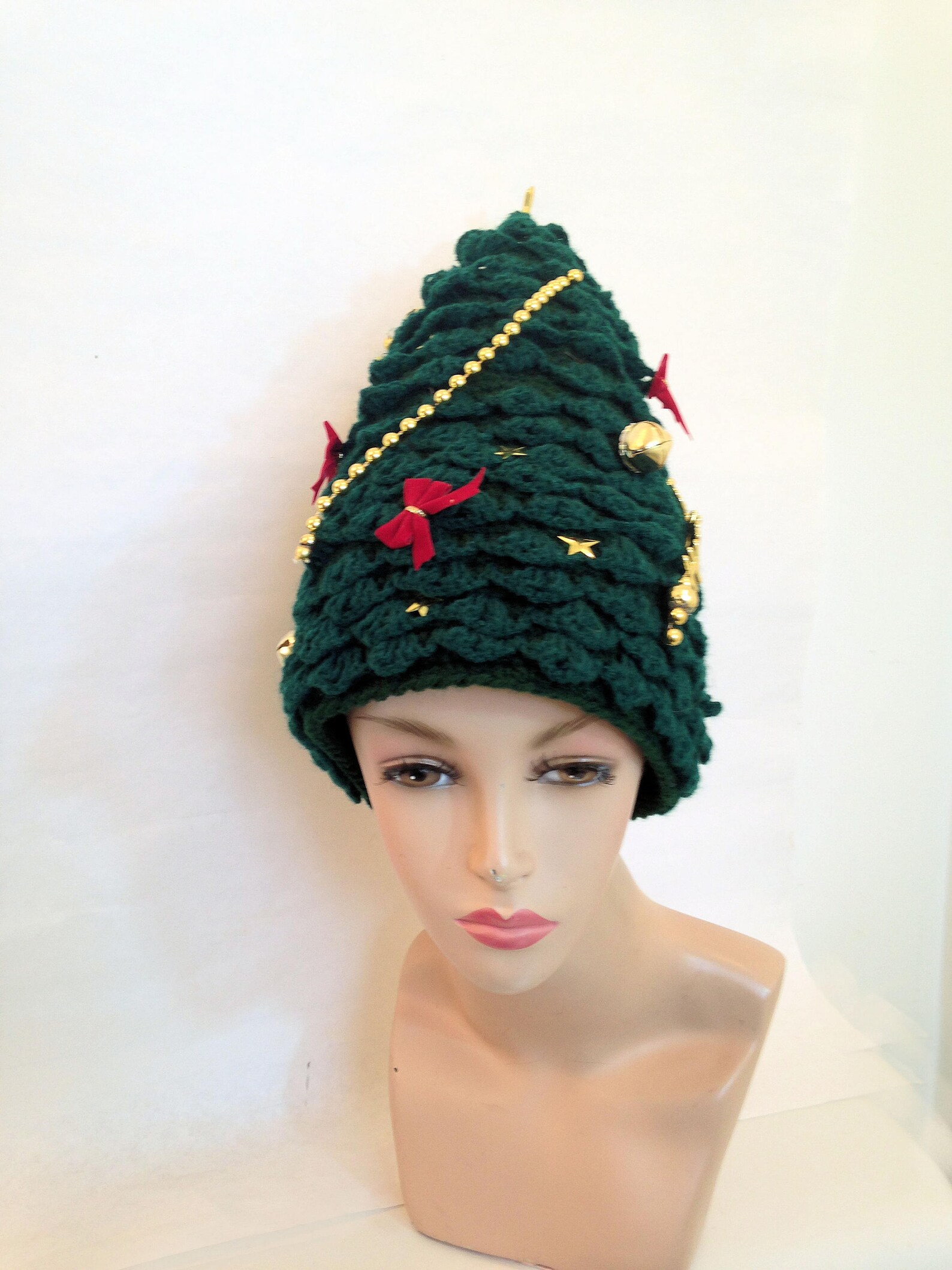 Christmas Tree Hat Handknit Creative Hat Green Unusual Womens - Etsy