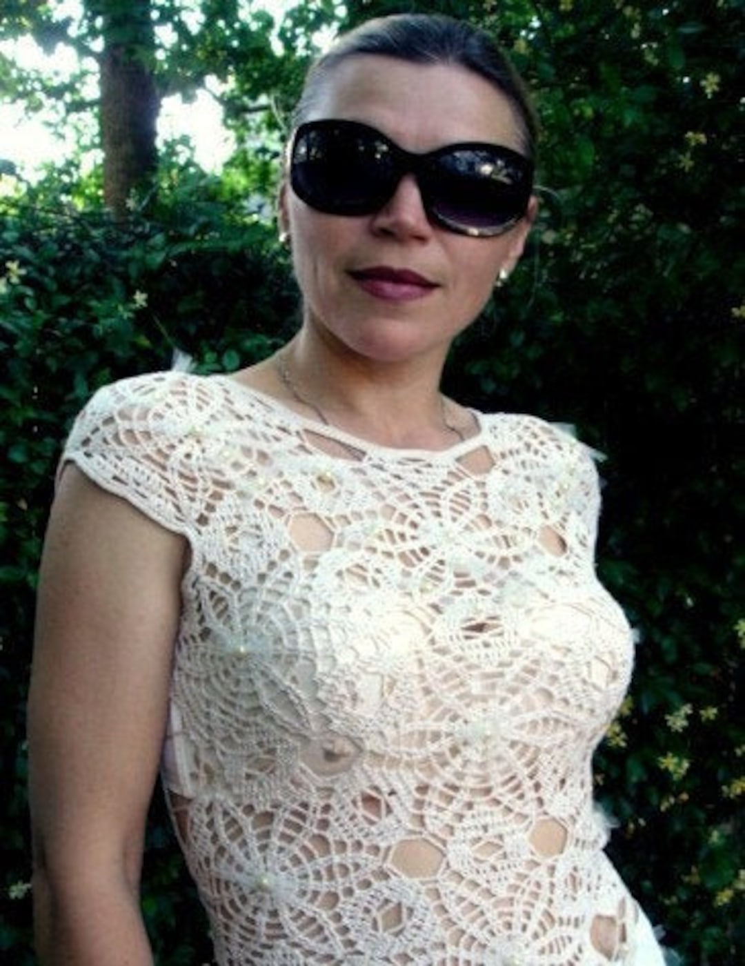 Lace Crocheted Sweater Top Tunic Cream off White Womens Clothing Vest ...