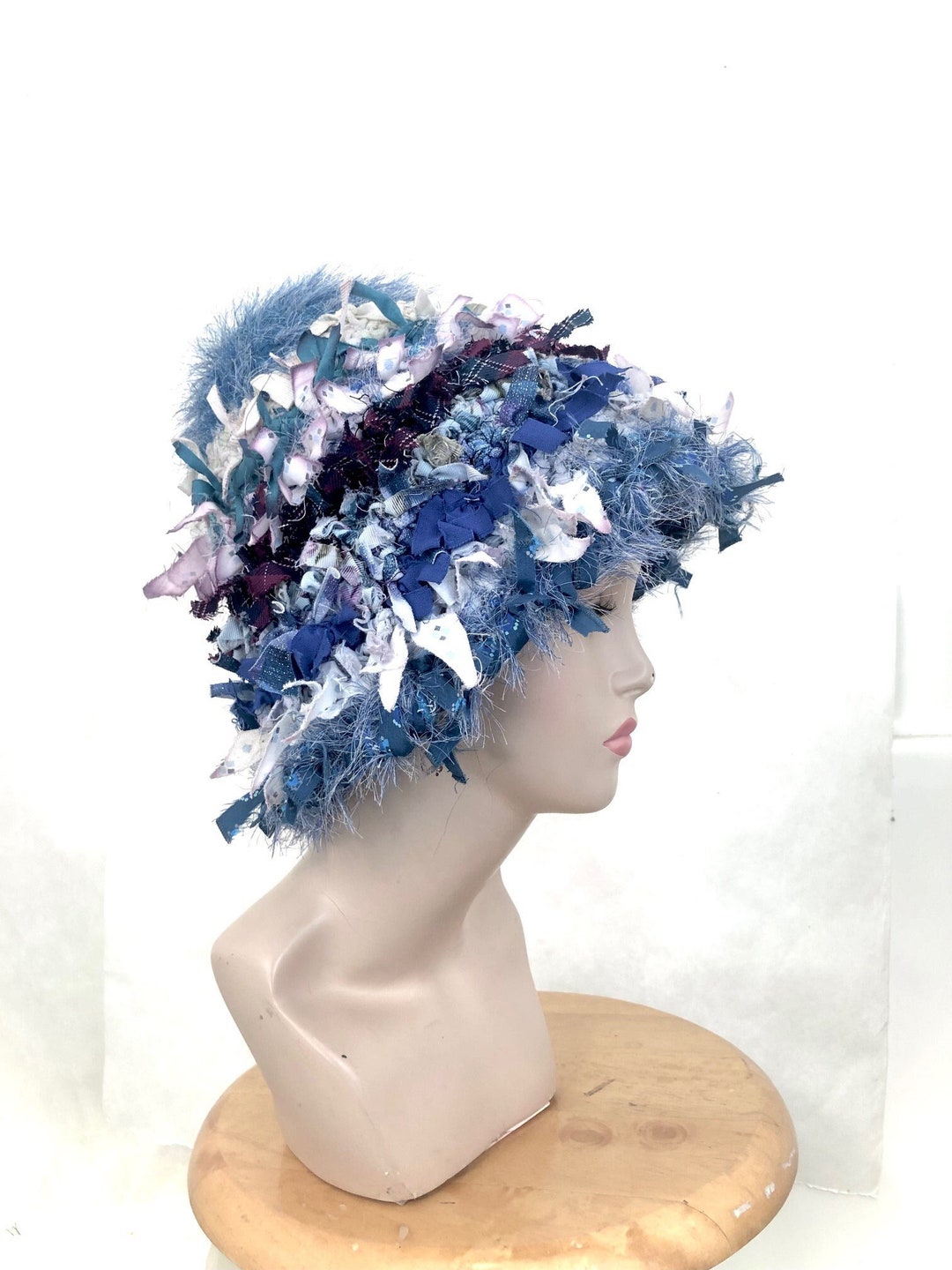 Funky Hat Cloche Couture Hat Dressy Blue Hat Creative Crochet Hat ...