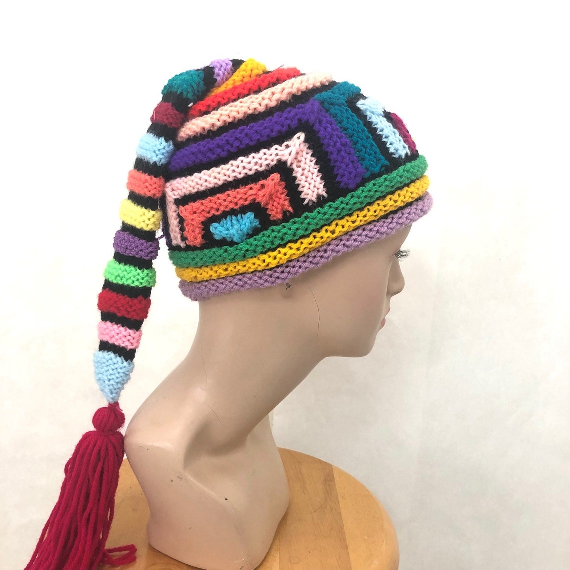 Cool Knit Hat Crazy Beanie Winter Hat One of a Kind Hat Designer Hat ...