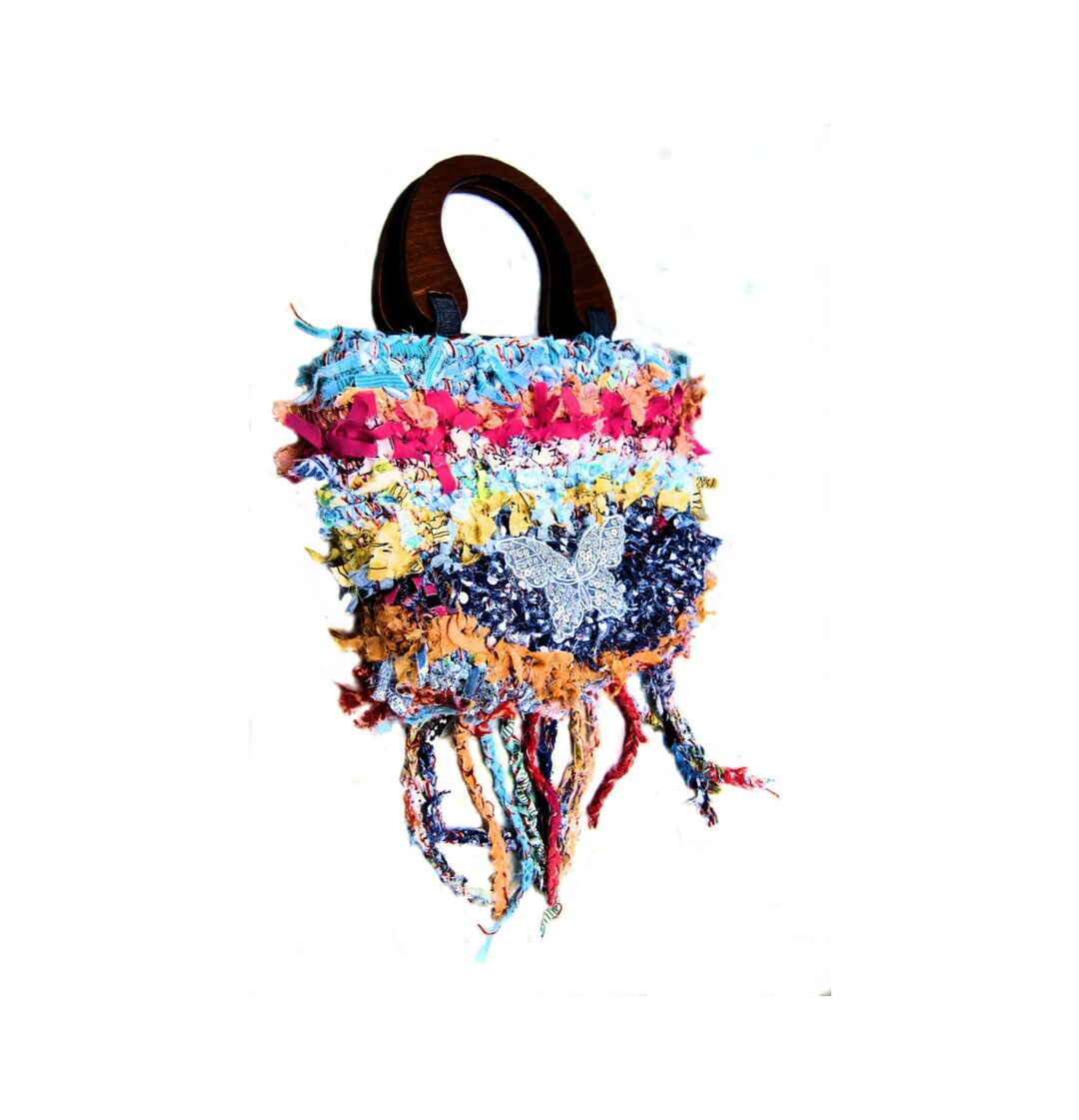 Hand Made Purse, Boho Bag, Handbag, Rag Bag, Shabby Chic Bag, Fringed ...