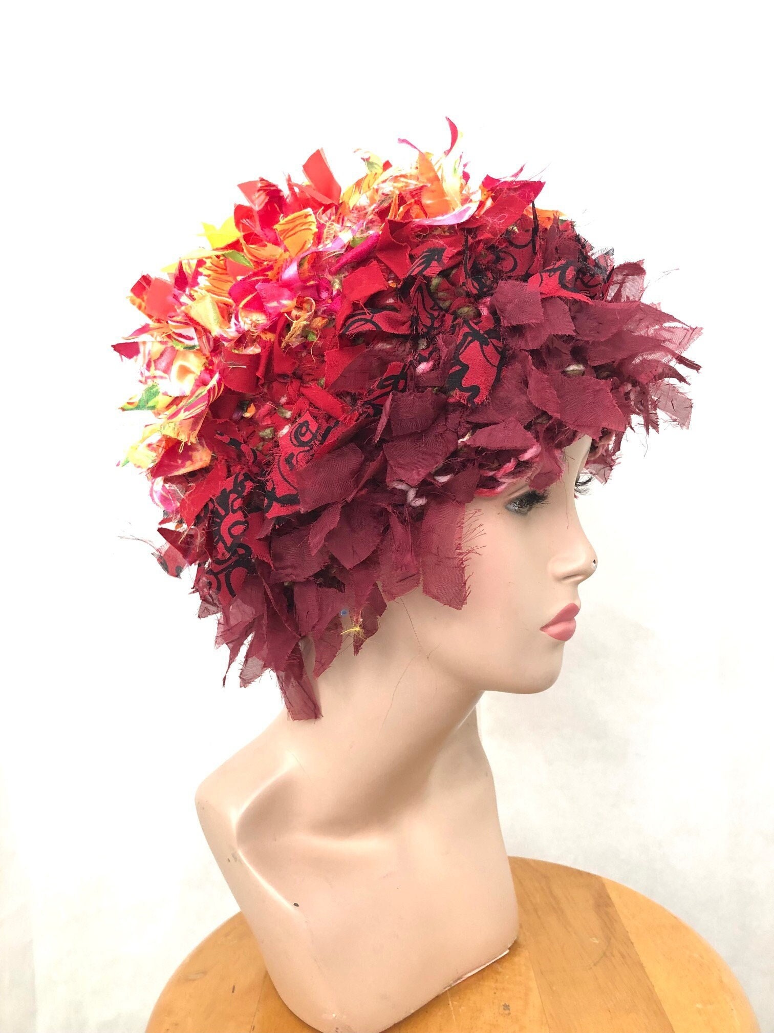 Unique Handmade Hat Beanie Funky Hat Crazy Red Rag Hat Shabby Chic Hat ...