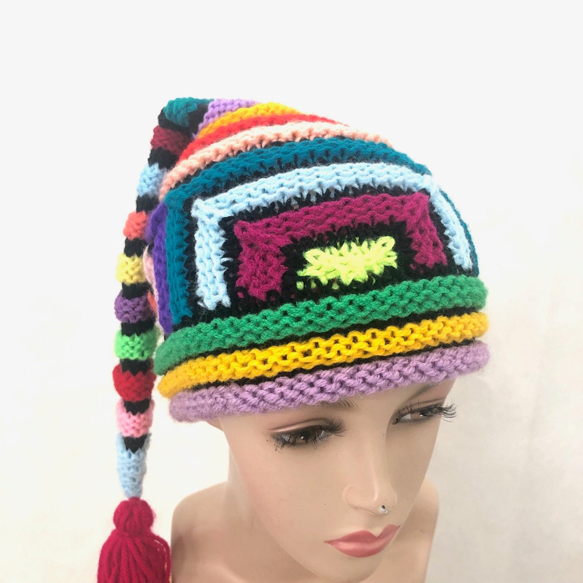 Cool Knit Hat Crazy Beanie Winter Hat One of a Kind Hat Designer Hat ...