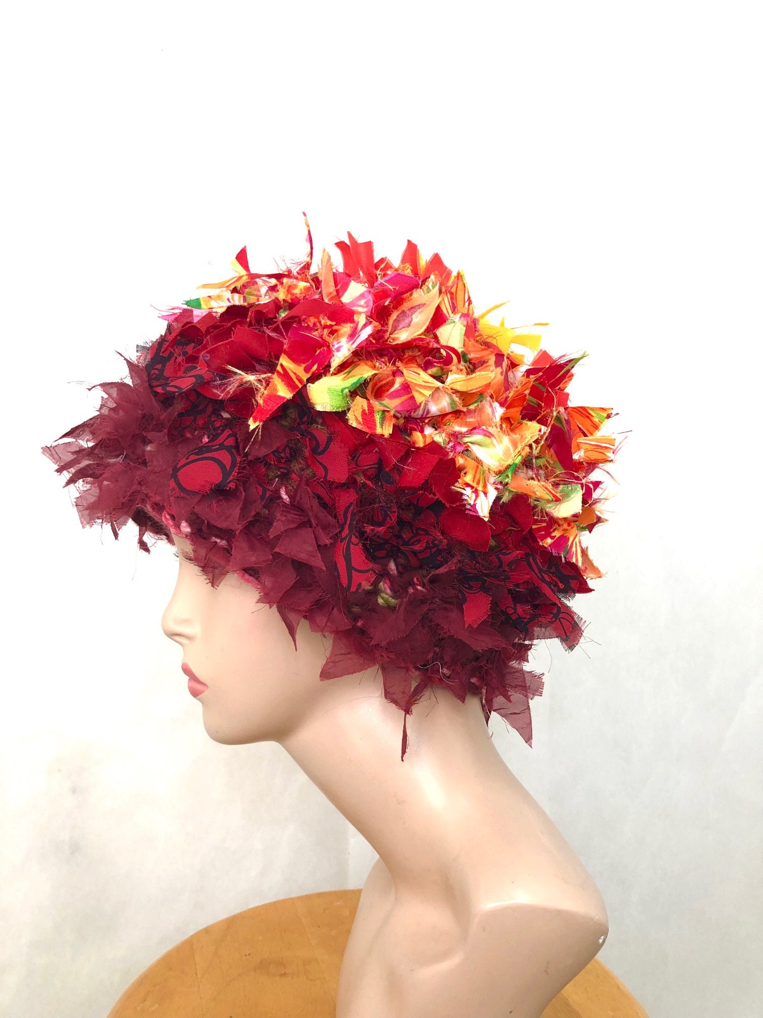 Unique Handmade Hat Beanie Funky Hat Crazy Red Rag Hat Shabby Chic Hat ...