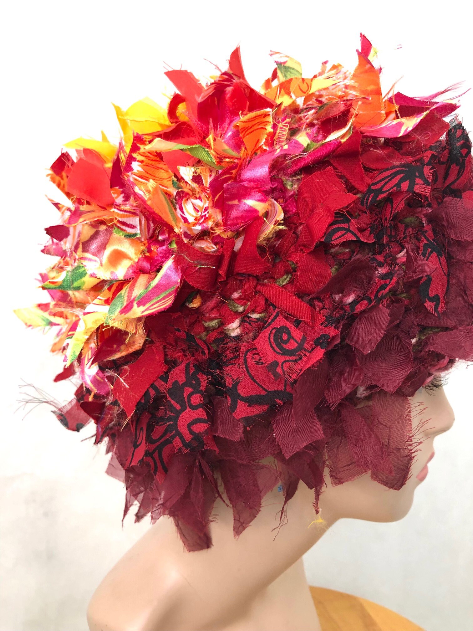 Unique Handmade Hat Beanie Funky Hat Crazy Red Rag Hat Shabby Chic Hat ...