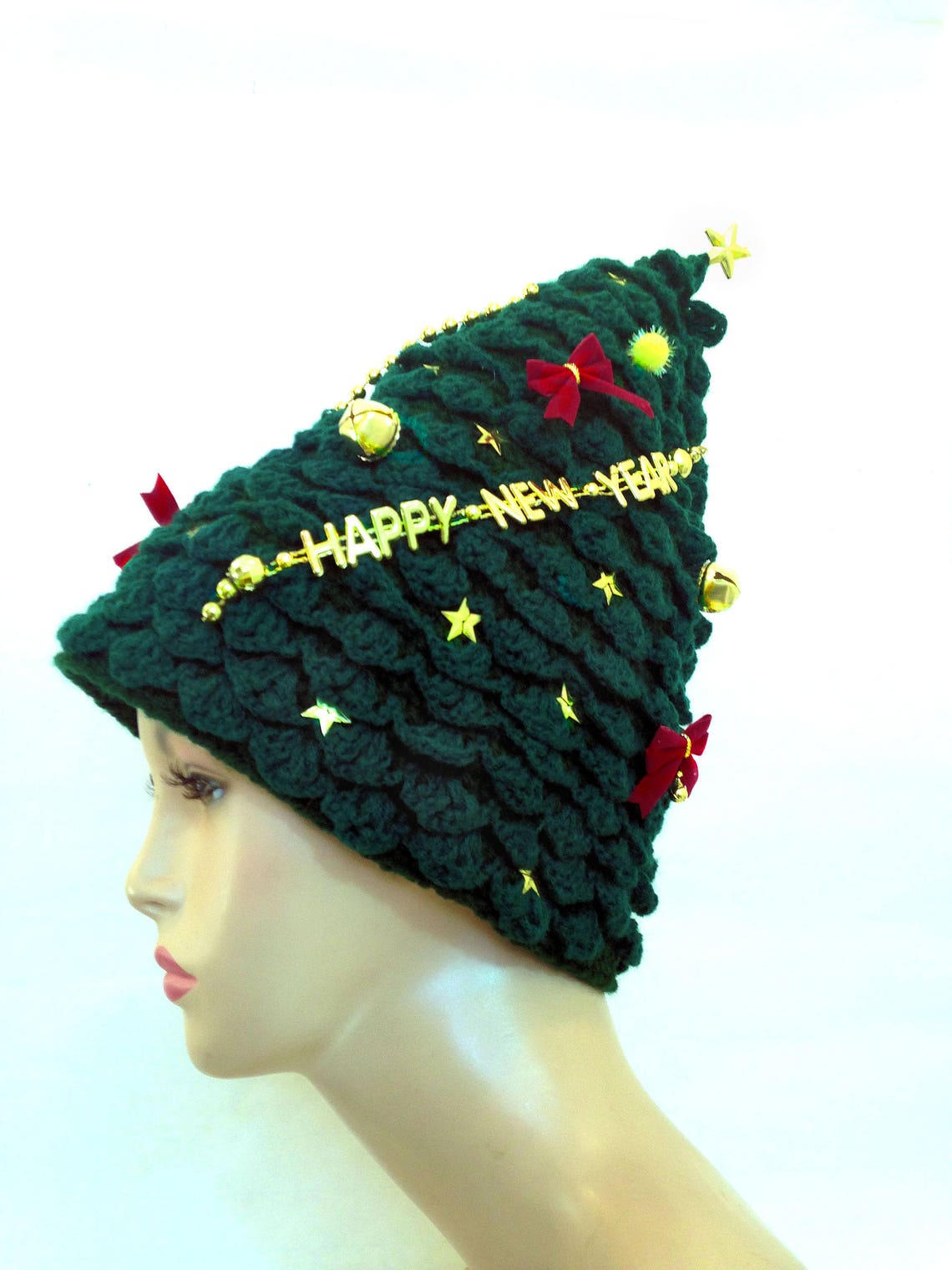 Christmas Tree Hat Handknit Creative Hat Green Unusual Womens - Etsy