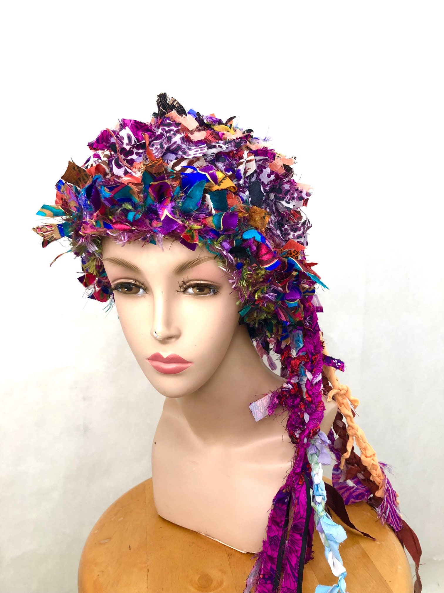 Boho Crochet Hat With Dreads for Women Funky Rag Hat Festival Hat ...