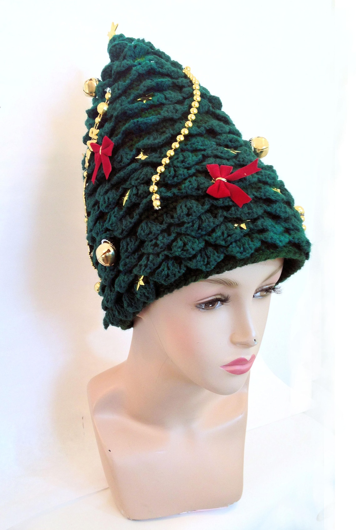 Christmas Tree Hat Handknit Creative Hat Green Unusual Womens - Etsy